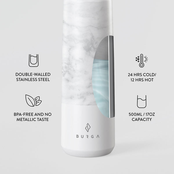 White Marble Reusable Water Bottle | BURGA